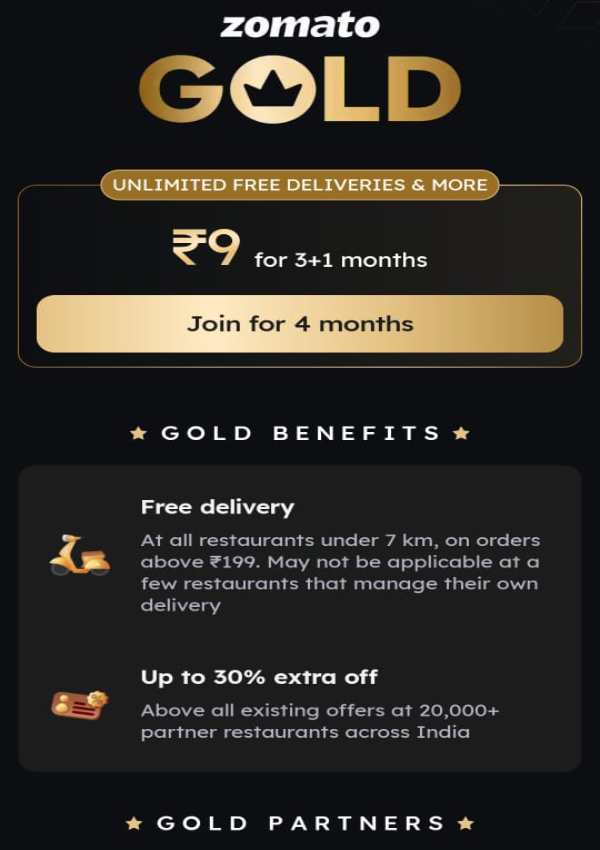 Zomato Flash Sale: Zomato Gold Memberships Now Available for Just Rs.9 for 4 Months - Goodreturns