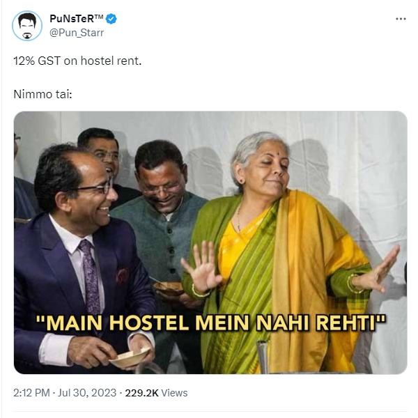 ஹாஸ்டல், PG-க்கு 12% ஜிஎஸ்டி வரி.. மீம் போட்டு கலாய்க்கும் நெட்டிசன் ...