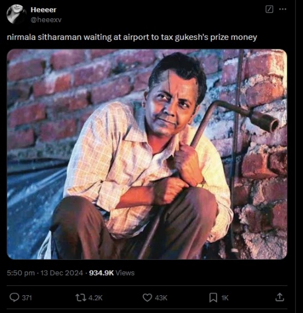 மீம் மழையில் நிர்மலா சீதாராமன்.. குகேஷூக்கு 11 கோடி பரிசு.. ஆனா ...